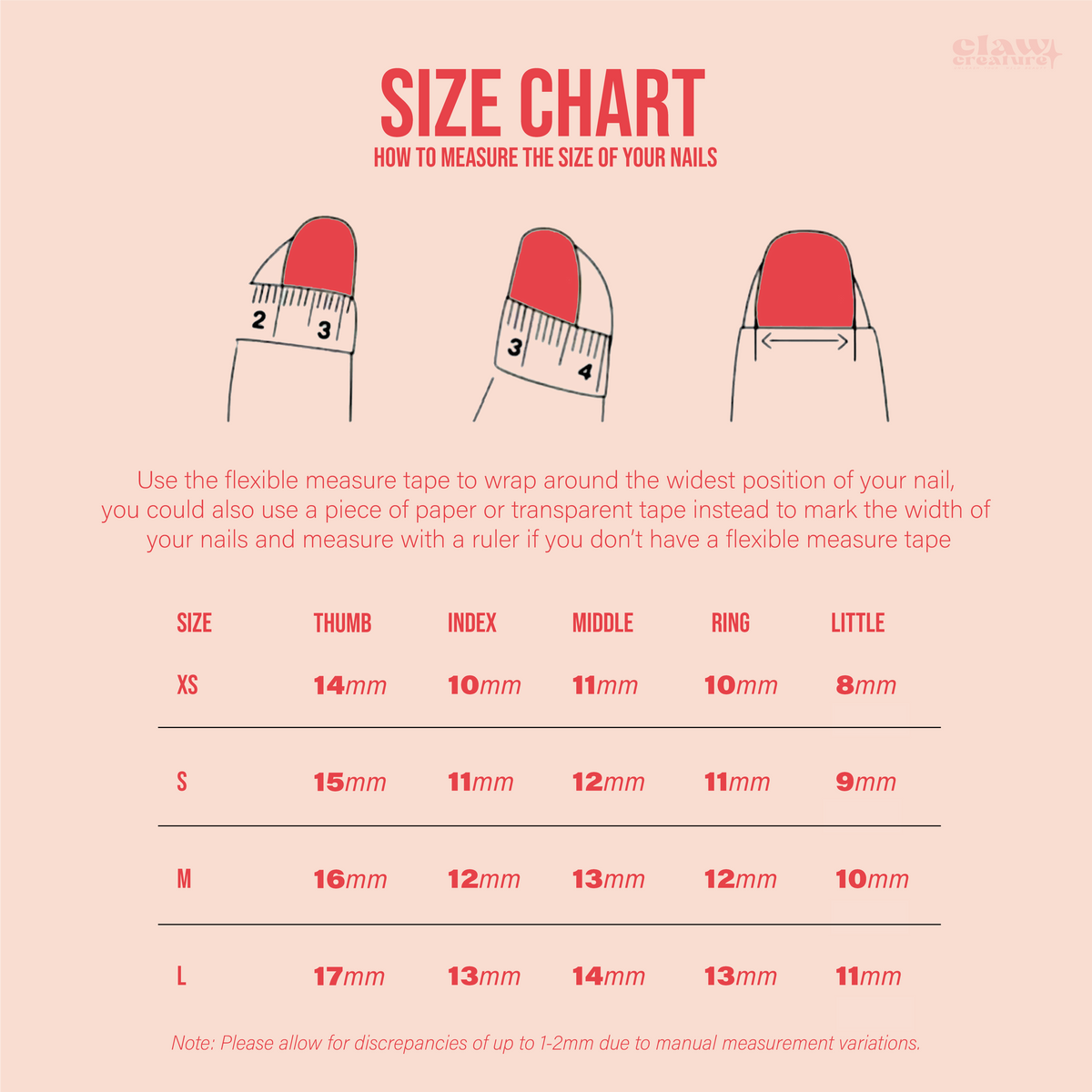 Press-On Nails Size & Length Chart | Nail Sizing Guide